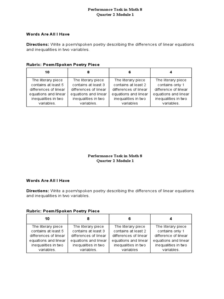 Poem on Linear Equations vs. Inequalities | PDF