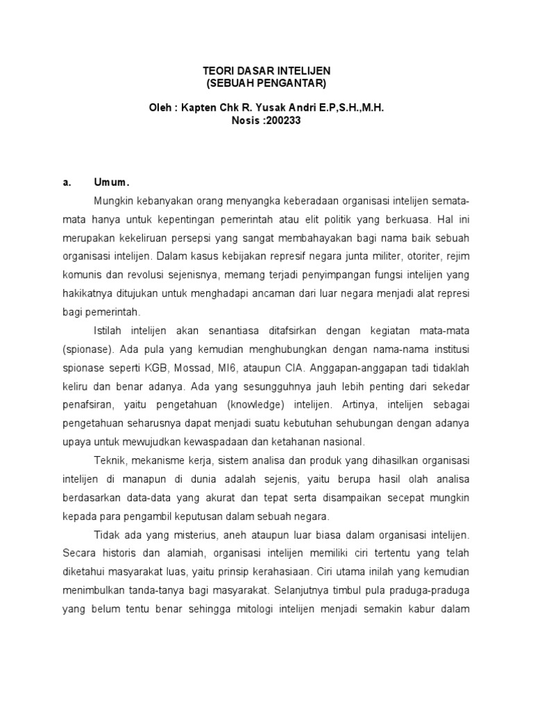 Dasar-Dasar Intelejen Rangkumn | PDF