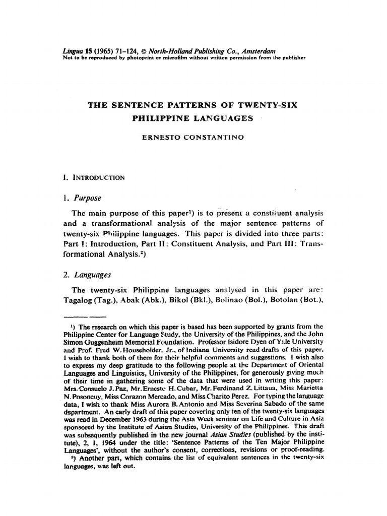 Constantino The Sentence Patterns of 26 Philippine Languages | PDF ...
