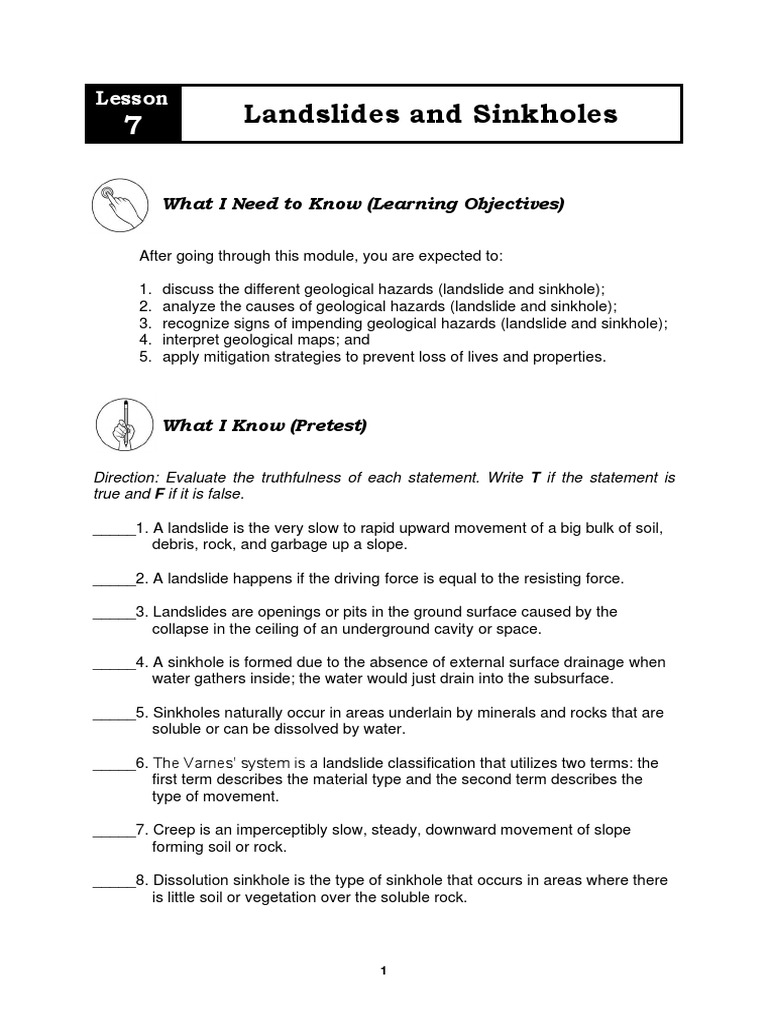 DRRR11 Q2 Mod7 Landslide-And-Sinkholes Version3 | PDF | Landslide ...