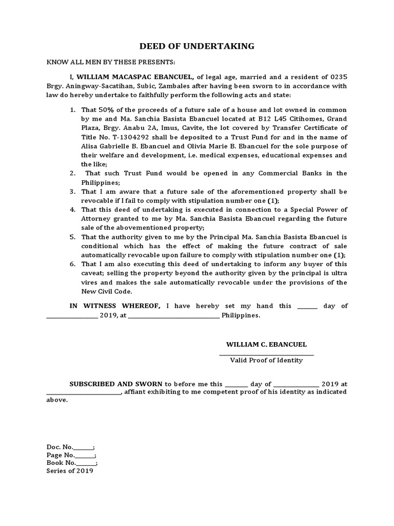 Deed of Undertaking | PDF | Deed | Law And Economics