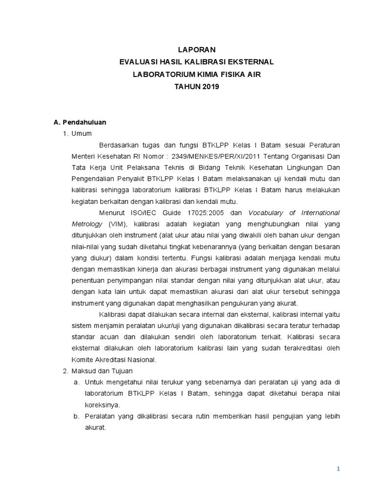 Laporan Evaluasi Hasil Kalibrasi Eksternal Lab. KFA | PDF