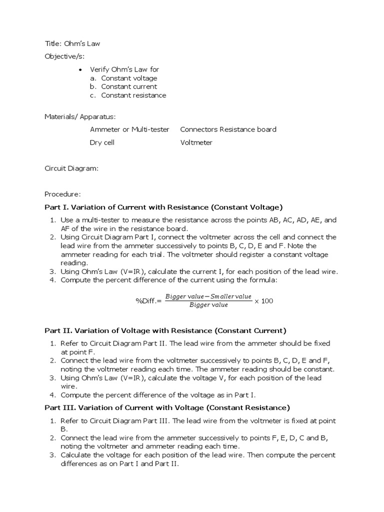 Experiment 12 Ohms Law | PDF