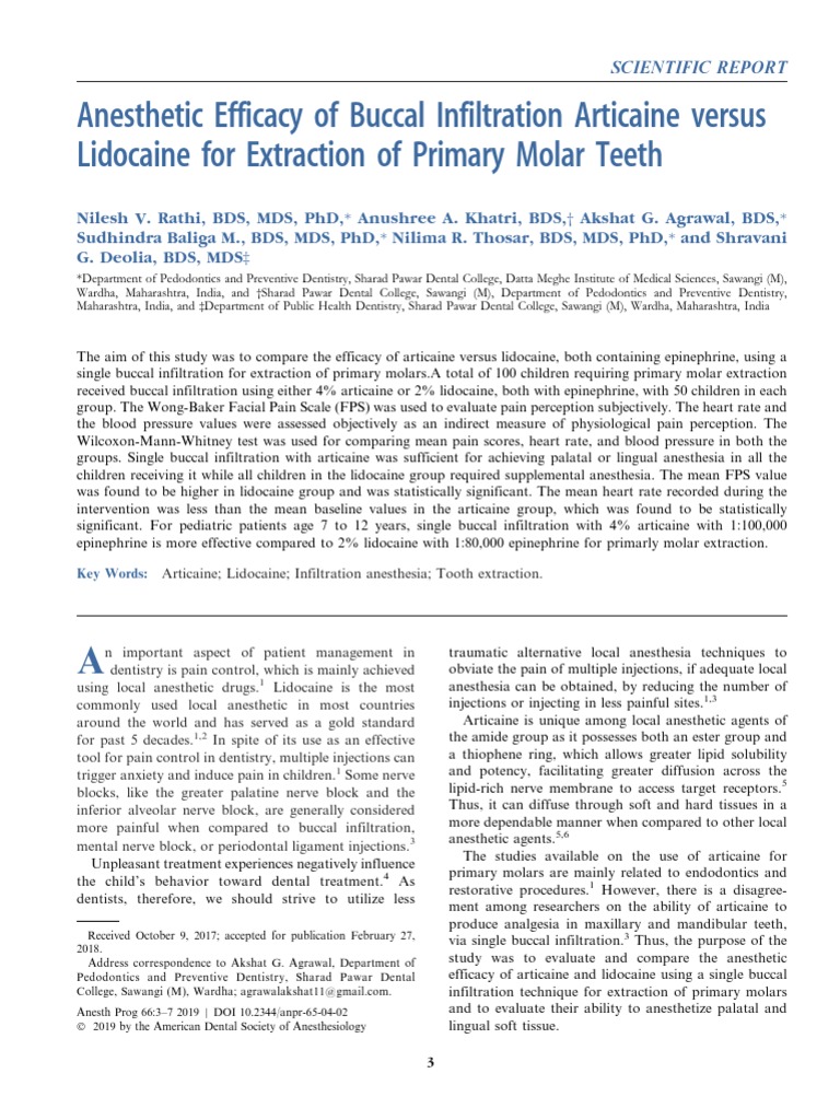 Anesthetic Efficacy of Buccal Infiltration Articaine Versus Lidocaine ...