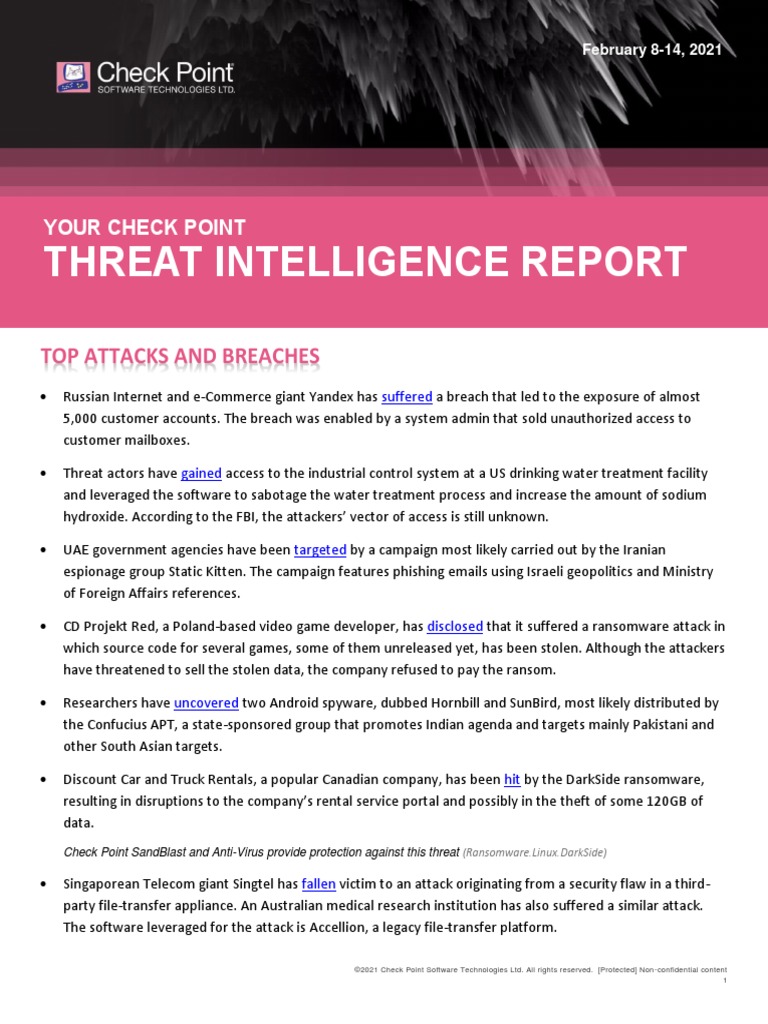 Threat Intelligence Bullletin 15. 2. 2021 Od Check Point Research | PDF ...