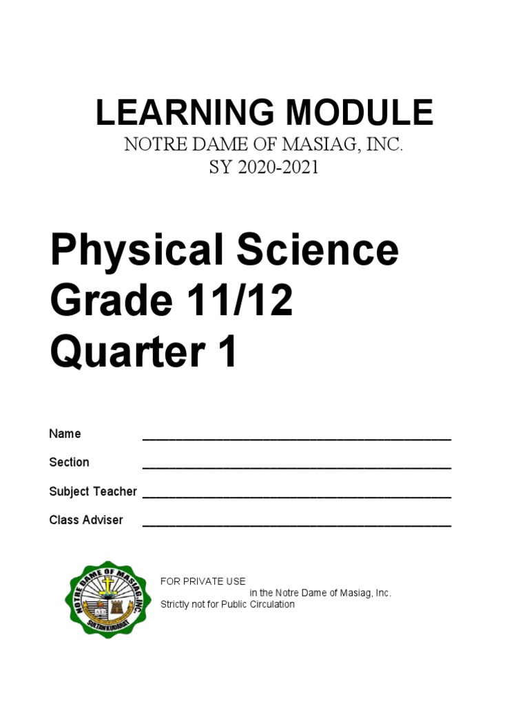 Learning Module: Physical Science Grade 11/12 Quarter 1 | PDF ...