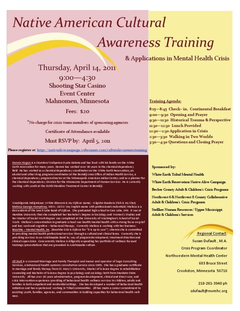 Native American Cultural Awarenss Crisis Team Training Flyer | Mental ...