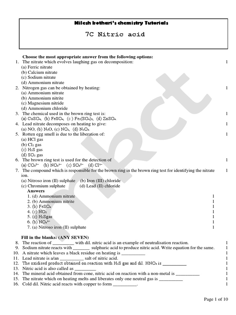 7C Nitric Acid: Milesh Kothari's Chemistry Tutorials | PDF | Nitric ...