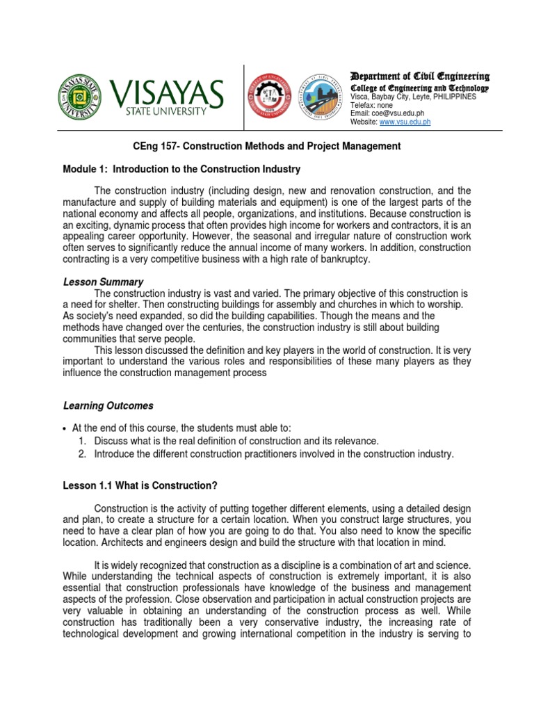 VSU Construction Methods and Project Management Module 1 | PDF ...