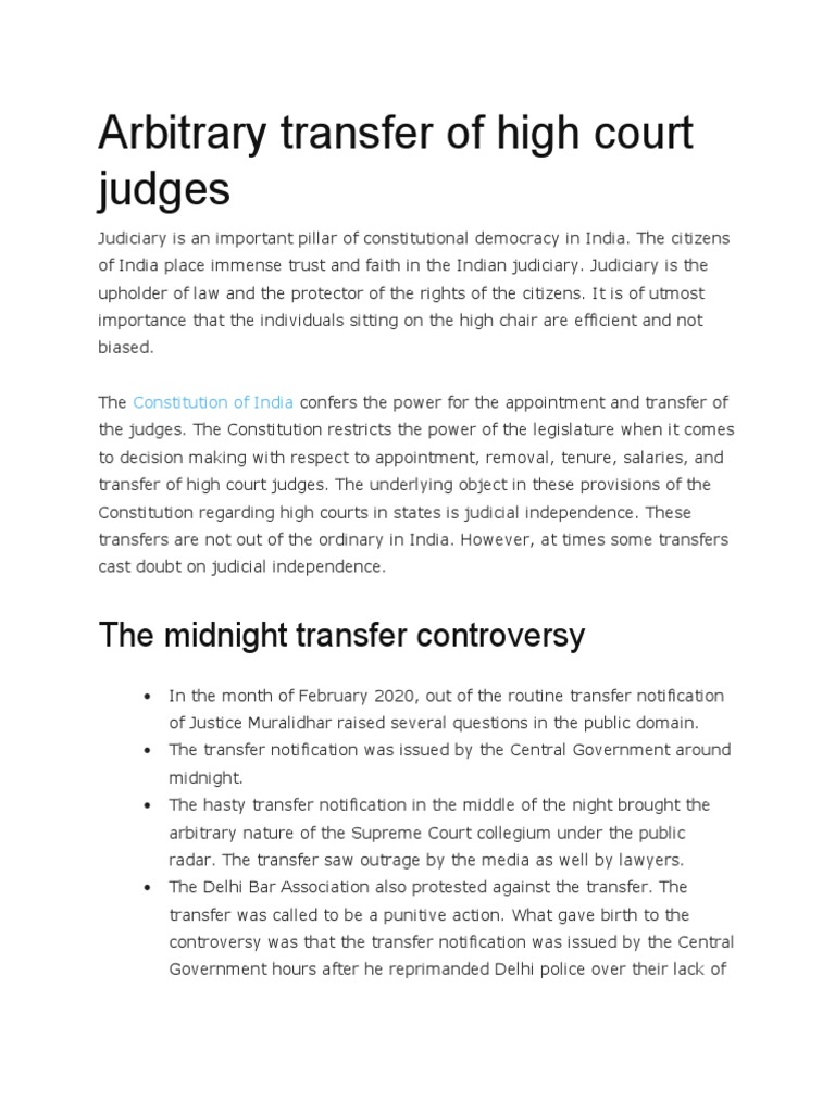 Arbitrary Transfer of High Court Judges | PDF | Supreme Court Of India ...