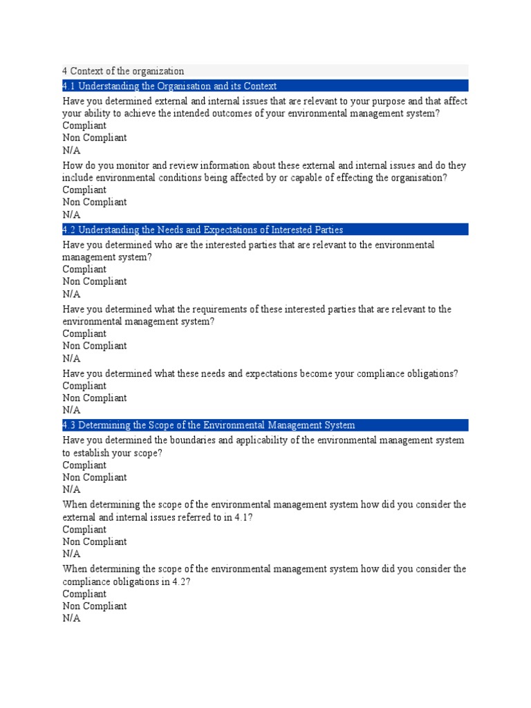 Audit Checklist ISO 14001-2015 | PDF | Audit | Environmental Resource ...