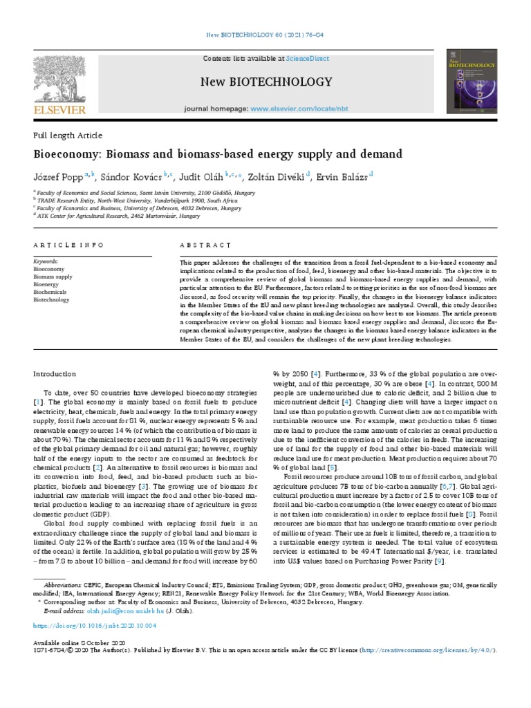 Bioeconomy - Biomass and Biomass-Based Energy Supply and Demand | PDF ...