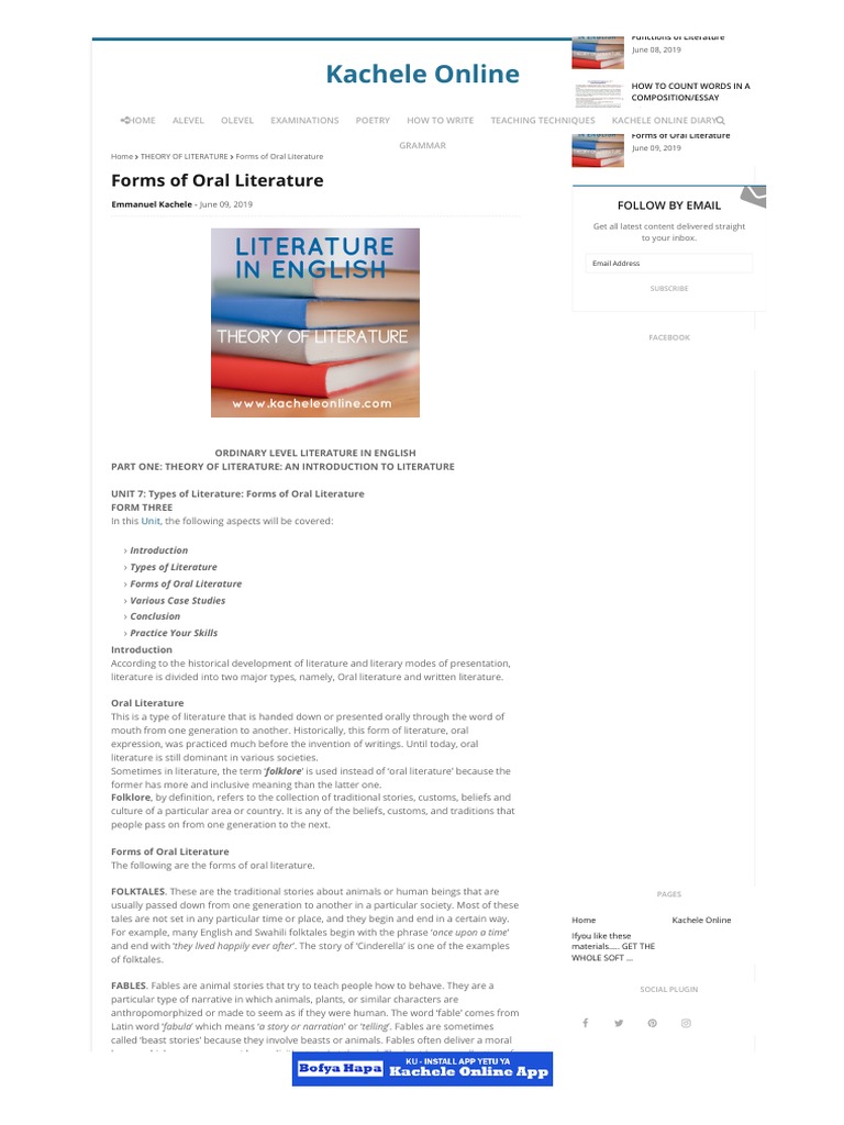 Types and Examples of Oral Literature | PDF | Oral Tradition | Fable