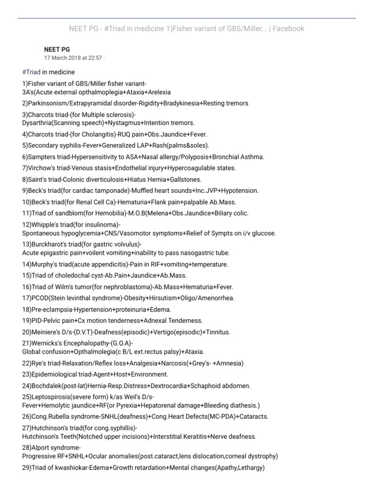 Triads and Syndrome | PDF | Human Diseases And Disorders | Diseases And ...