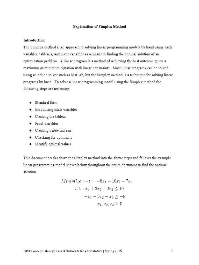Explanation of Simplex Method | PDF | Linear Programming | Mathematical Optimization