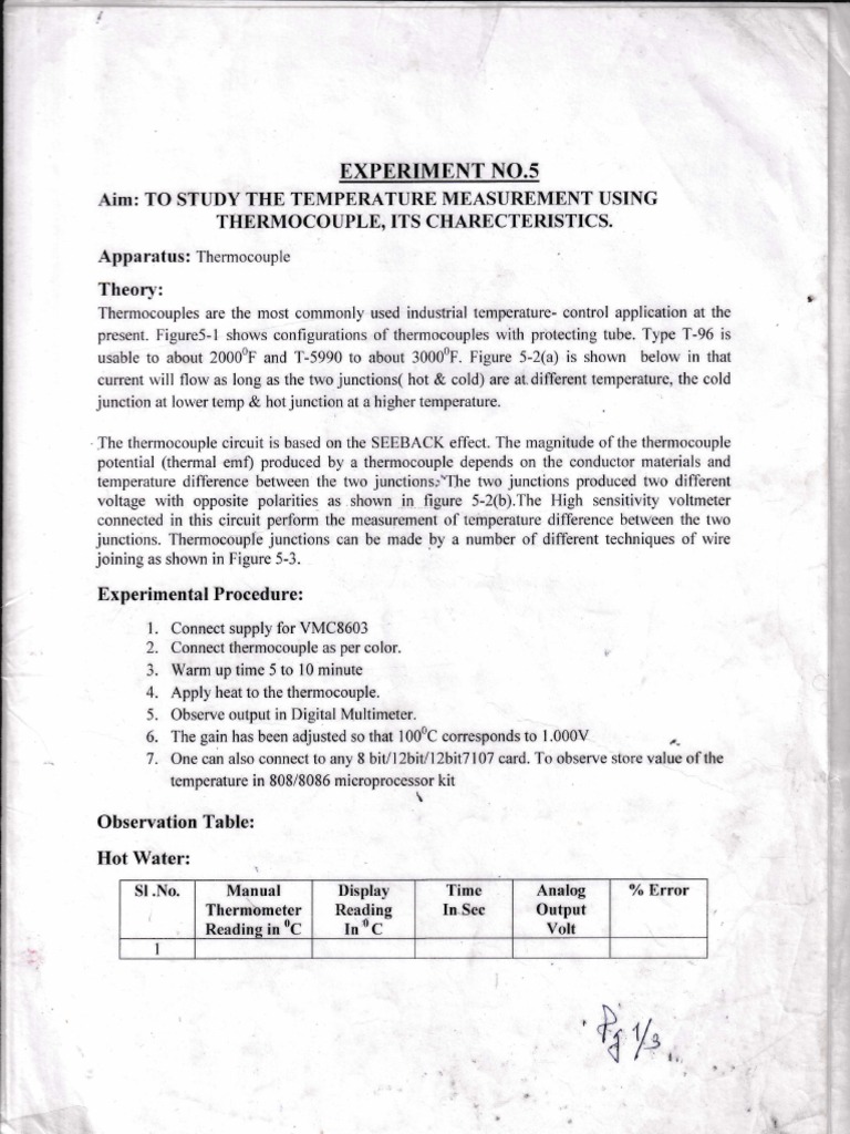 Thermocouple Temperature Measurement Lab | PDF | Thermocouple | Metrology