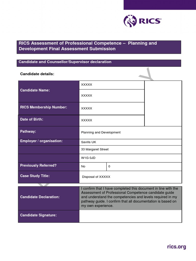 Apc Submission Example Planning and Development Rics | PDF | Real ...