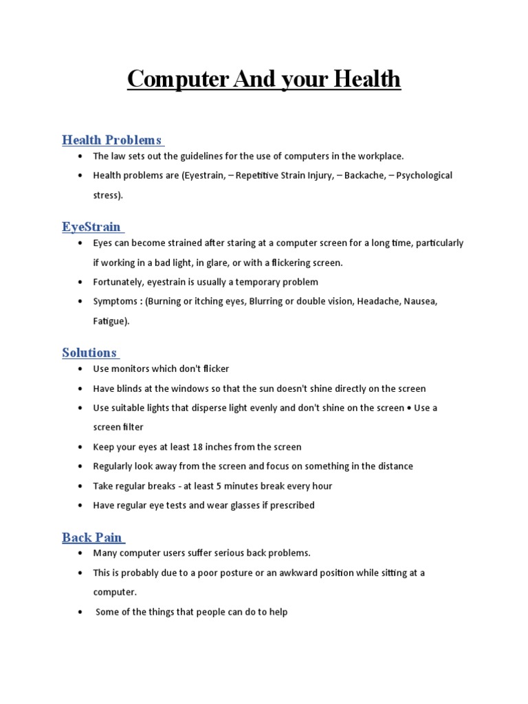 Computer and Your Health | PDF | Chair | Clinical Medicine