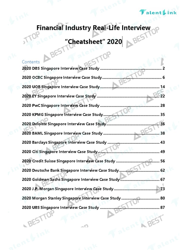 Financial Industry Real-Life Interview CheatSheet 2020 | PDF ...