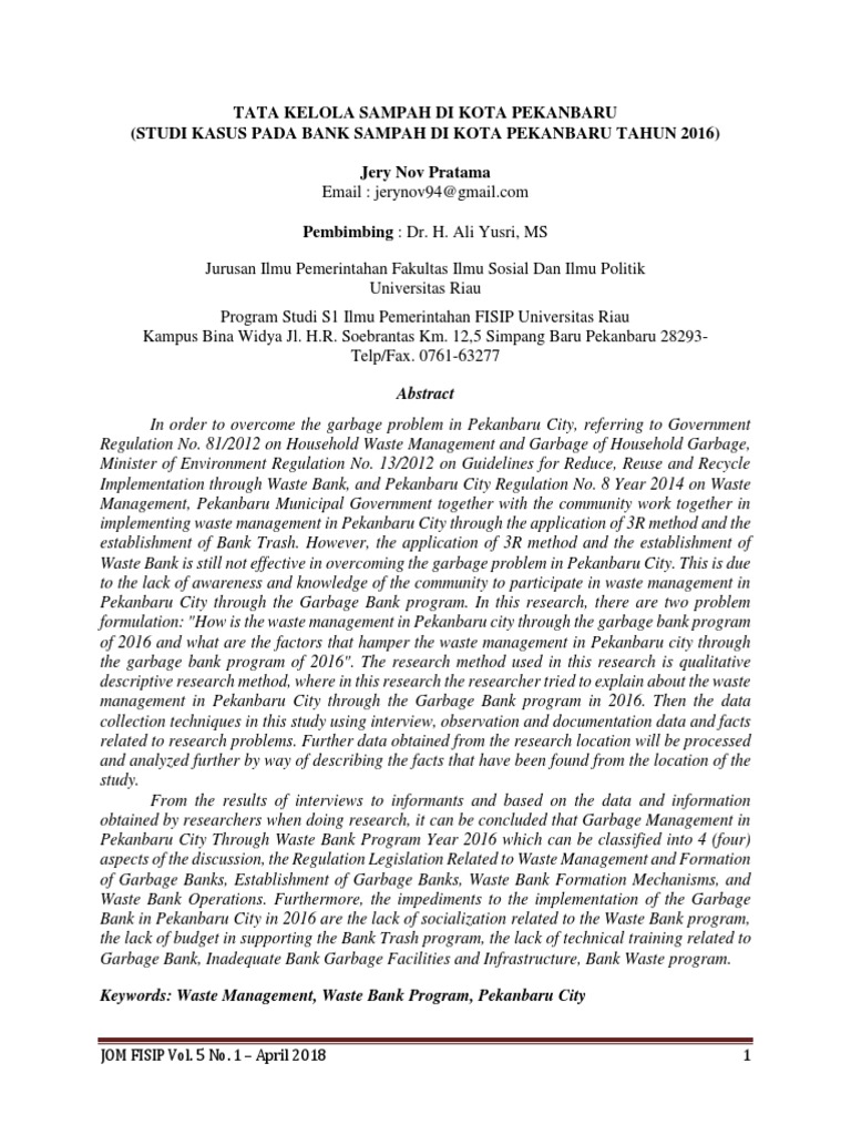 Tata Kelola Sampah Di Kota Pekanbaru Stu | PDF | Waste | Pollution
