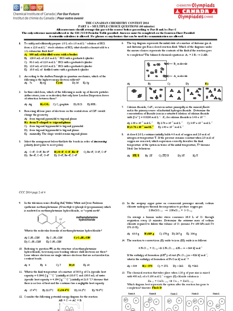 CCC 2014 PtA Answers EN | PDF | Acid Dissociation Constant | Mole (Unit)