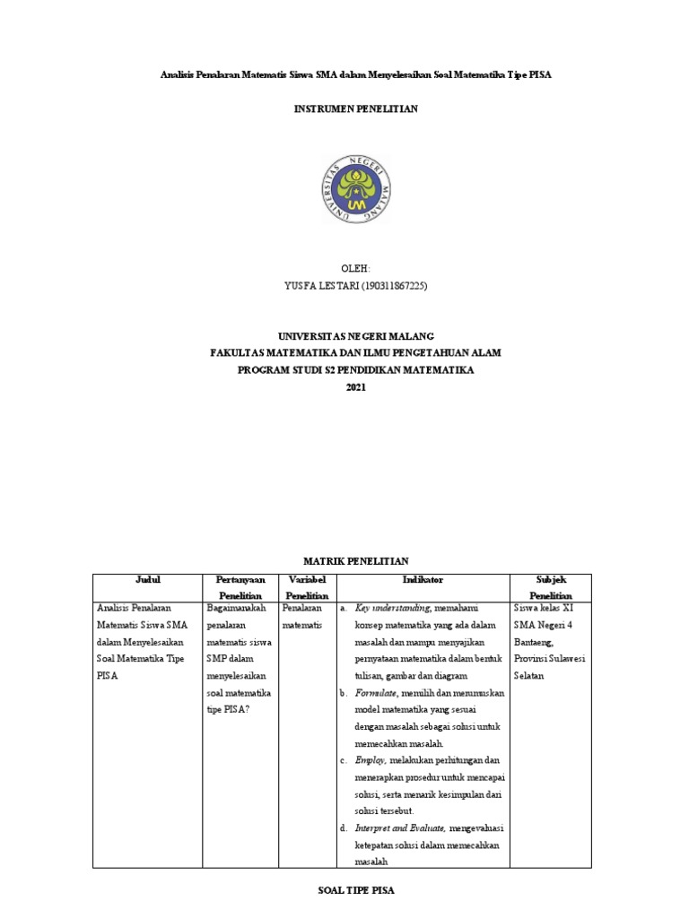 Soal Pisa Level 1-6 | PDF