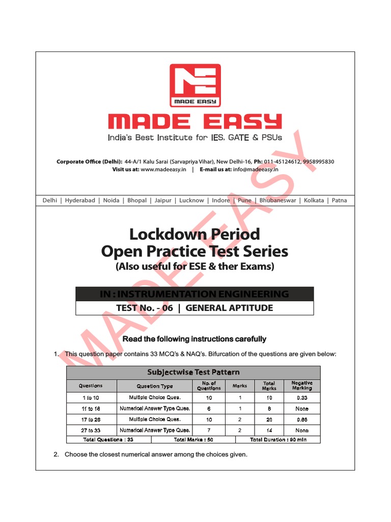 General Aptitude Test for ESE Exam | PDF | Speed | Verb
