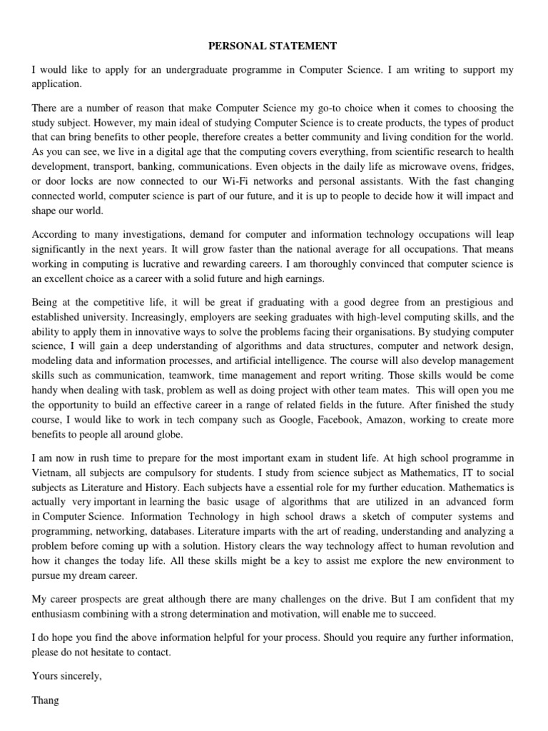 Personal Statement | PDF | Computer Science | Science