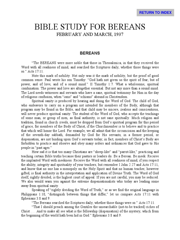 Bible Study For Bereans February and March 1937 | PDF | Paul The ...