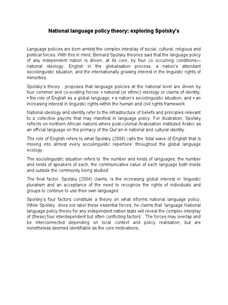 National Language Policy Theory: Exploring Spolsky's | PDF