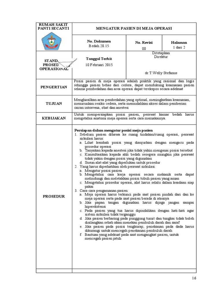 1.9 Spo Mengatur Posisi Pasien Di Meja Operasi 2015 | PDF