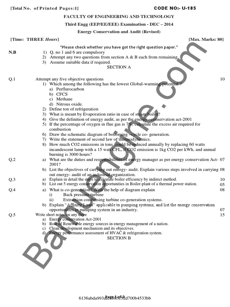 Energy Audit & Conservation Exam 2014 | PDF | Net Present Value ...