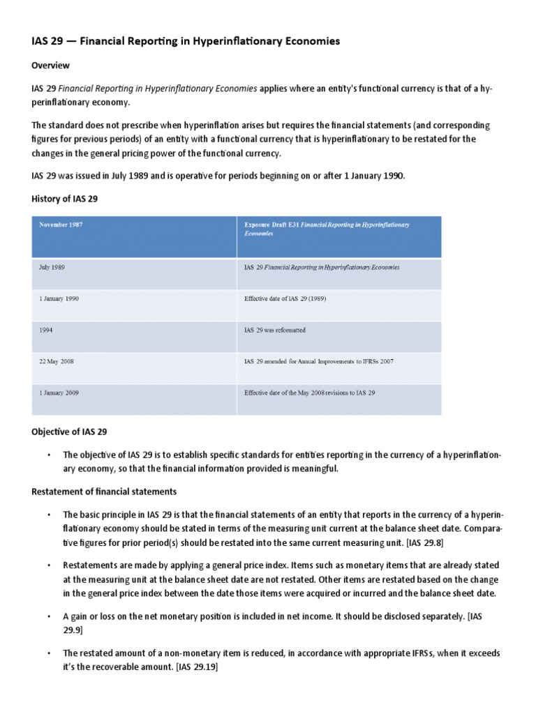 IAS 29 - Financial Reporting in Hyperinflationary Economies | PDF ...