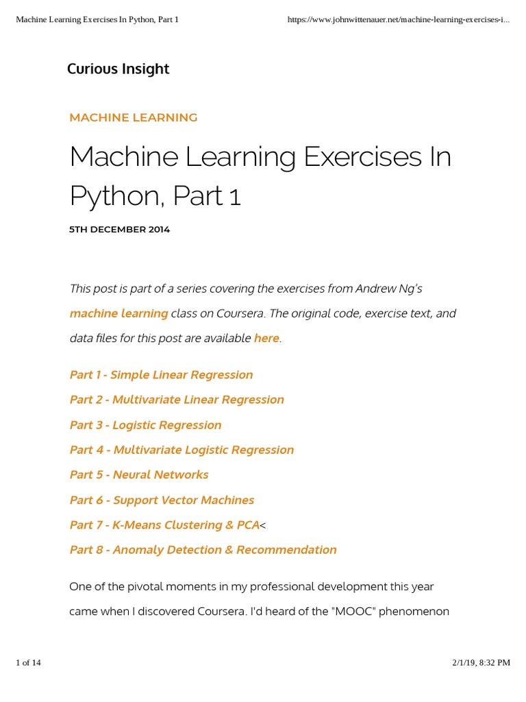 Machine Learning Exercises in Python, Part 1: Curious Insight | PDF ...