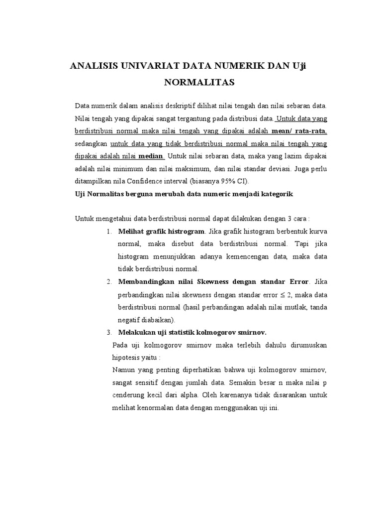 Analisis Univariat Data Numerik Dan Uji Normalitas | PDF