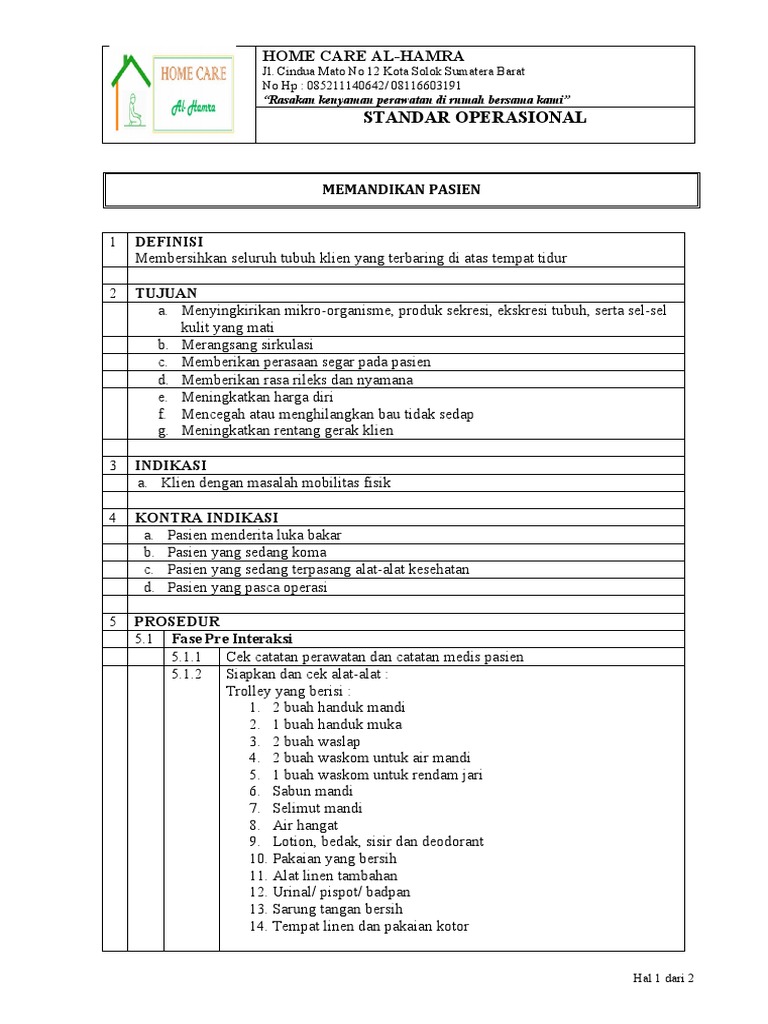Sop Memandikan Pasien | PDF