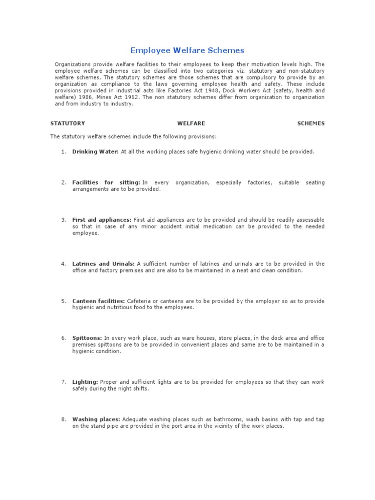 Employee Welfare Schemes | PDF | Business