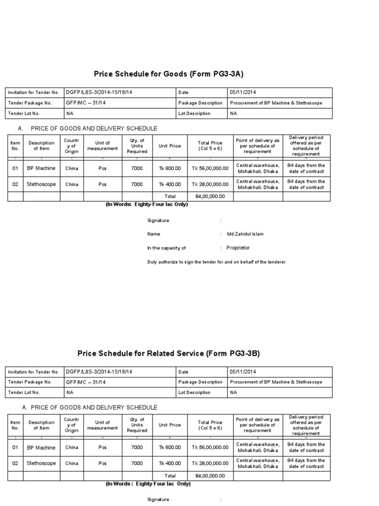 Price Schedule For Goods | PDF | Supply Chain Management | Business