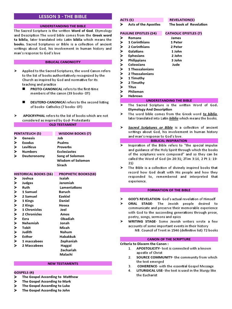Lesson 3 - The Bible: Sacred Scriptures or Bible Is A Collection of ...