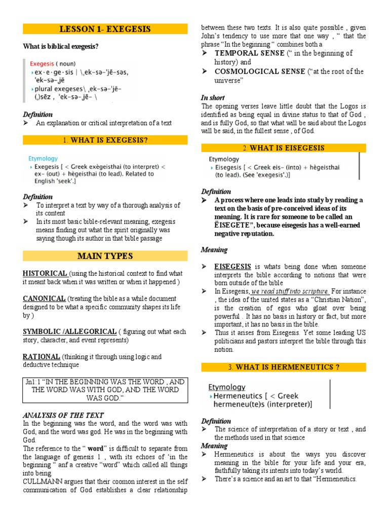 LESSON 1 - Biblical Exergesis | PDF | Exegesis | Hermeneutics