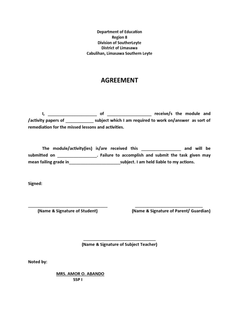 Student Remediation Agreement Form | PDF | Career & Growth