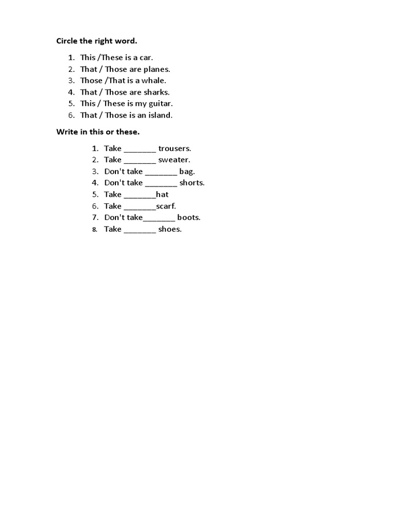 Word Choice Exercise: This vs. These | PDF | Foreign Language Studies ...