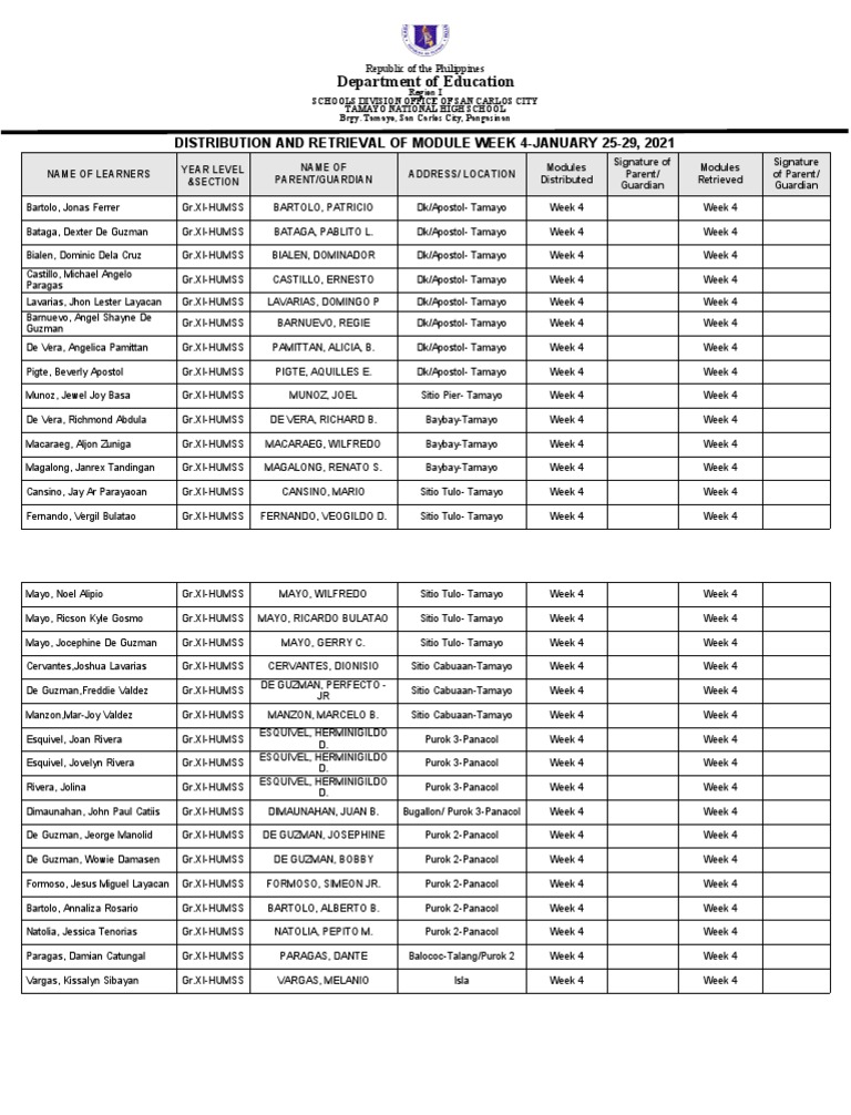 Distribution and Retrieval Schedule Template | PDF