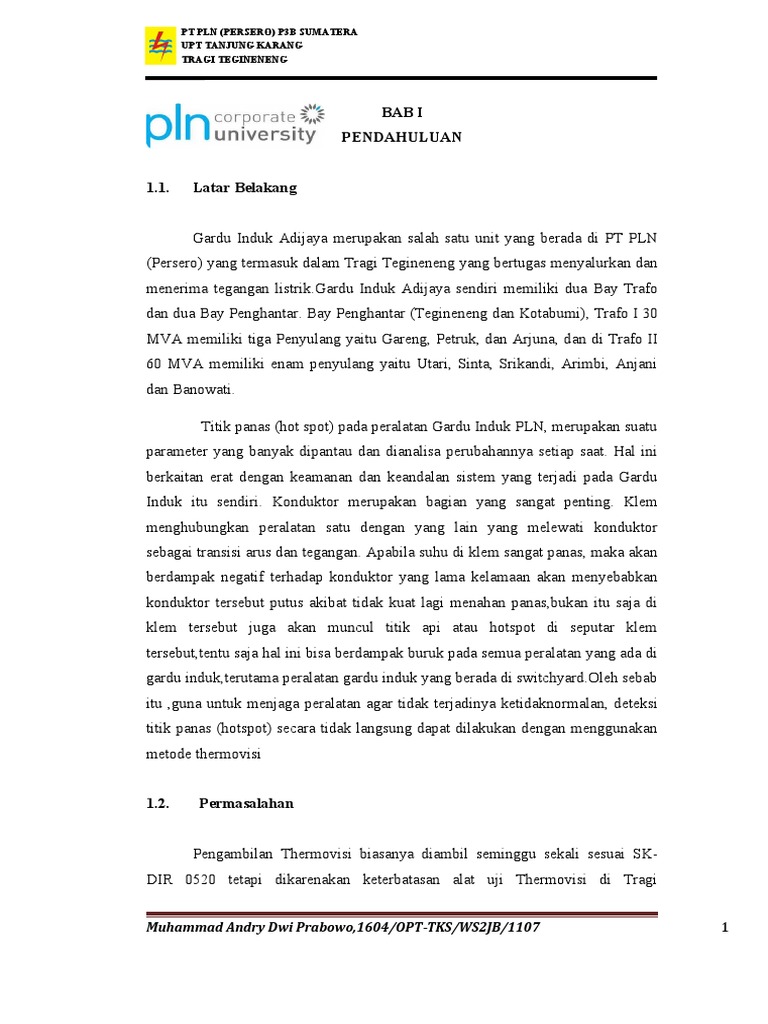 PT PLN Persero p3b Sumatera Upt Tanjung Karang Tragi Tegineneng | PDF