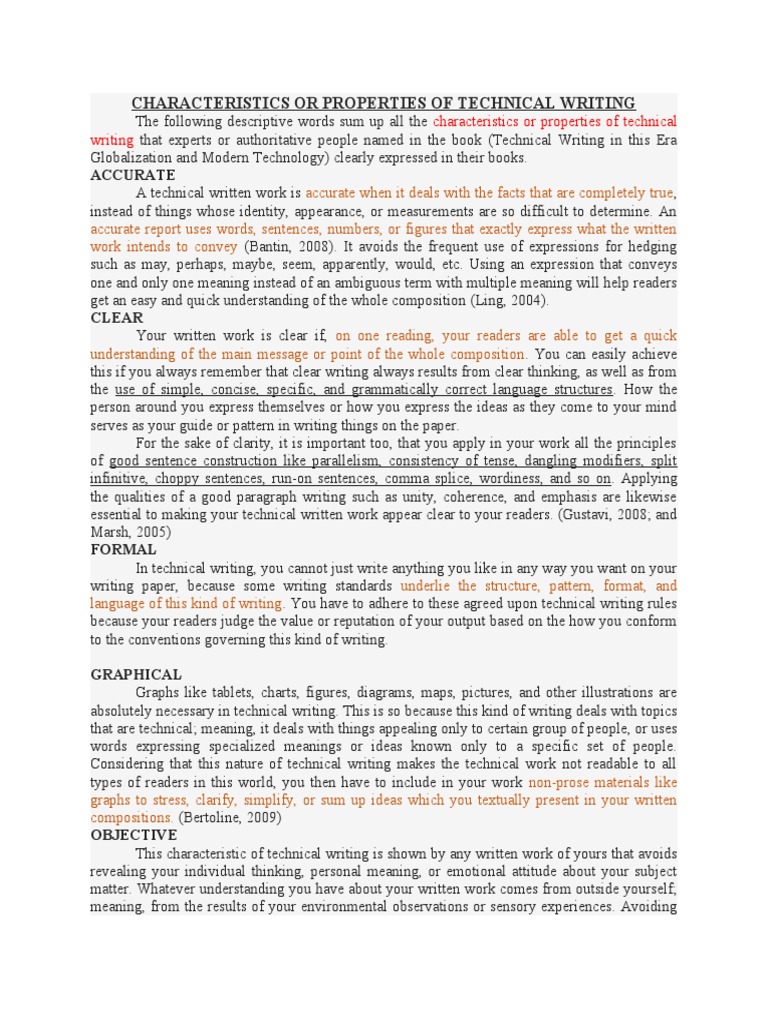 Characteristics or Properties of Technical Writing | PDF | Idea | Narration