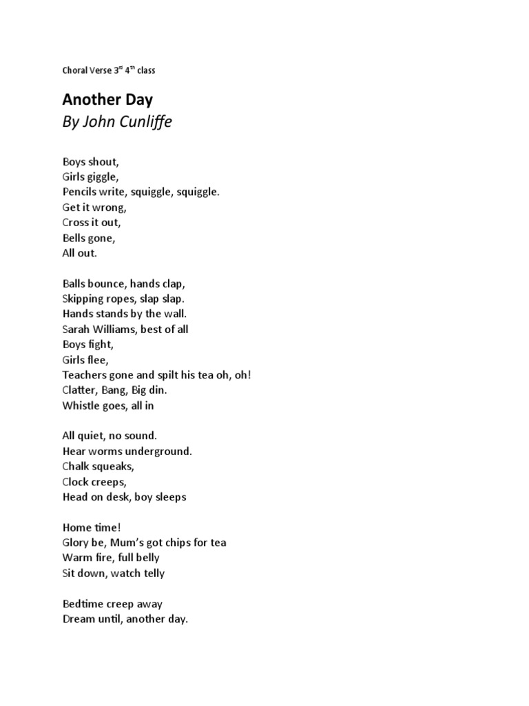 Choral Verse: Another Day Poem | PDF | Mystery, Thriller & Crime ...