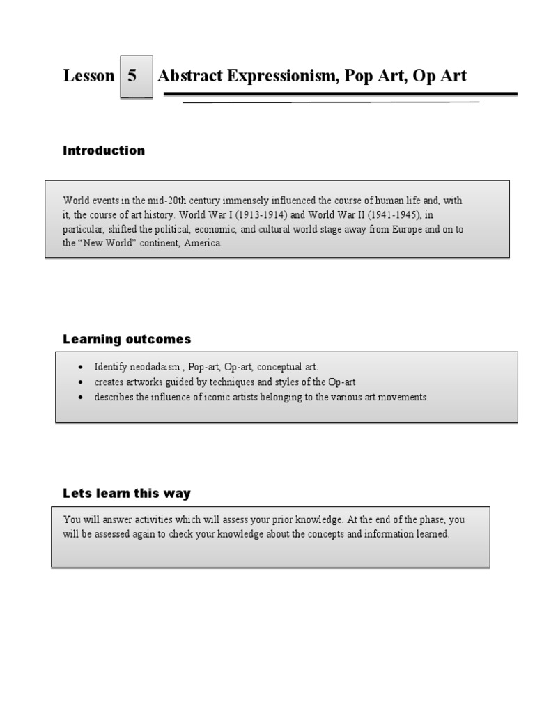 Lesson 5 Contemporary Art and Performance Art | PDF | Paintings ...