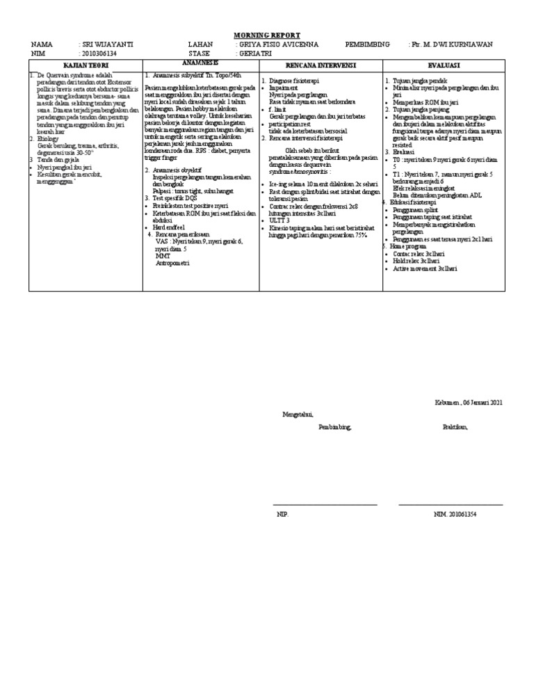 Fisioterapi untuk De Quervain Syndrome | PDF
