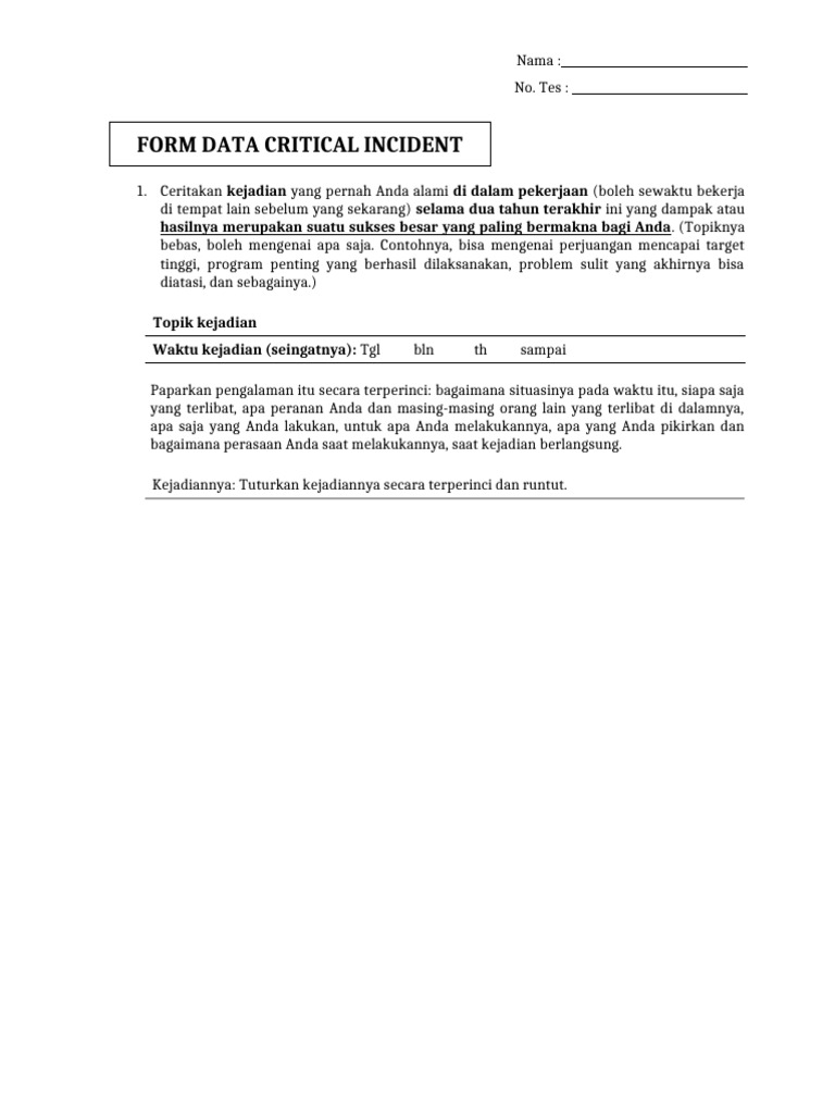 Form Data Critical Incident - Assessment | PDF