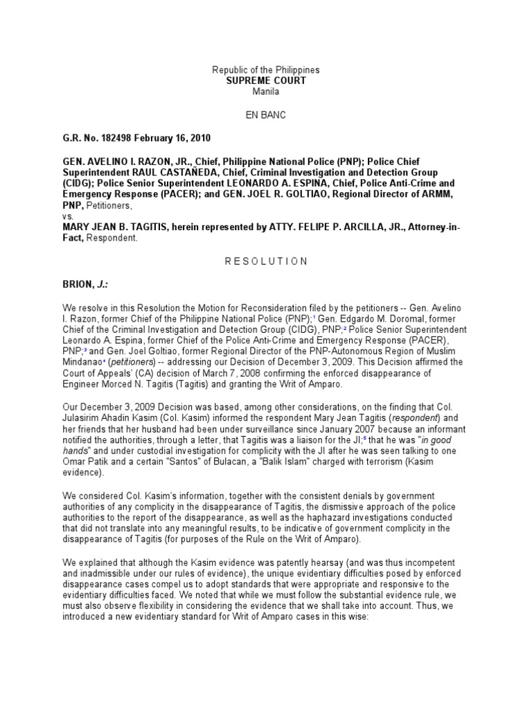 Razon vs. Tagitis | PDF | Evidence (Law) | Burden Of Proof (Law)